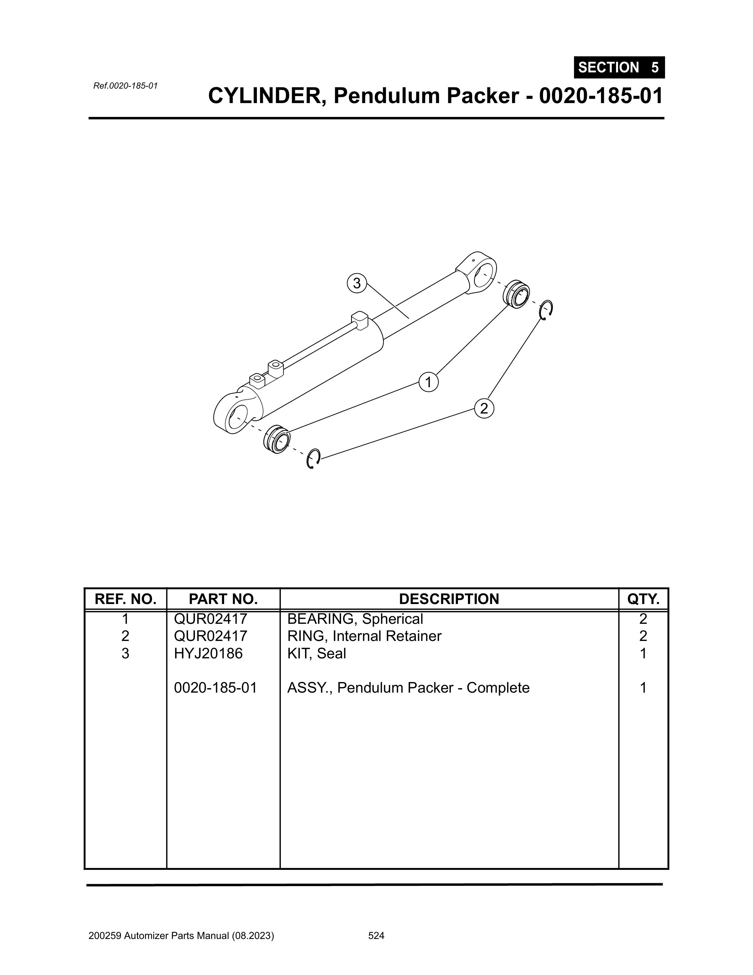 Automizer - PG 524 - Section 5 - CYLINDER, Pendulum Packer - 0020-185-01